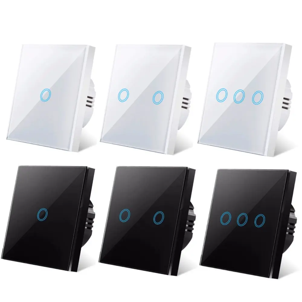 EU-Touch-Switch-AC100-240V-Tempered-Black-White-Crystal-Glass-Panel ...