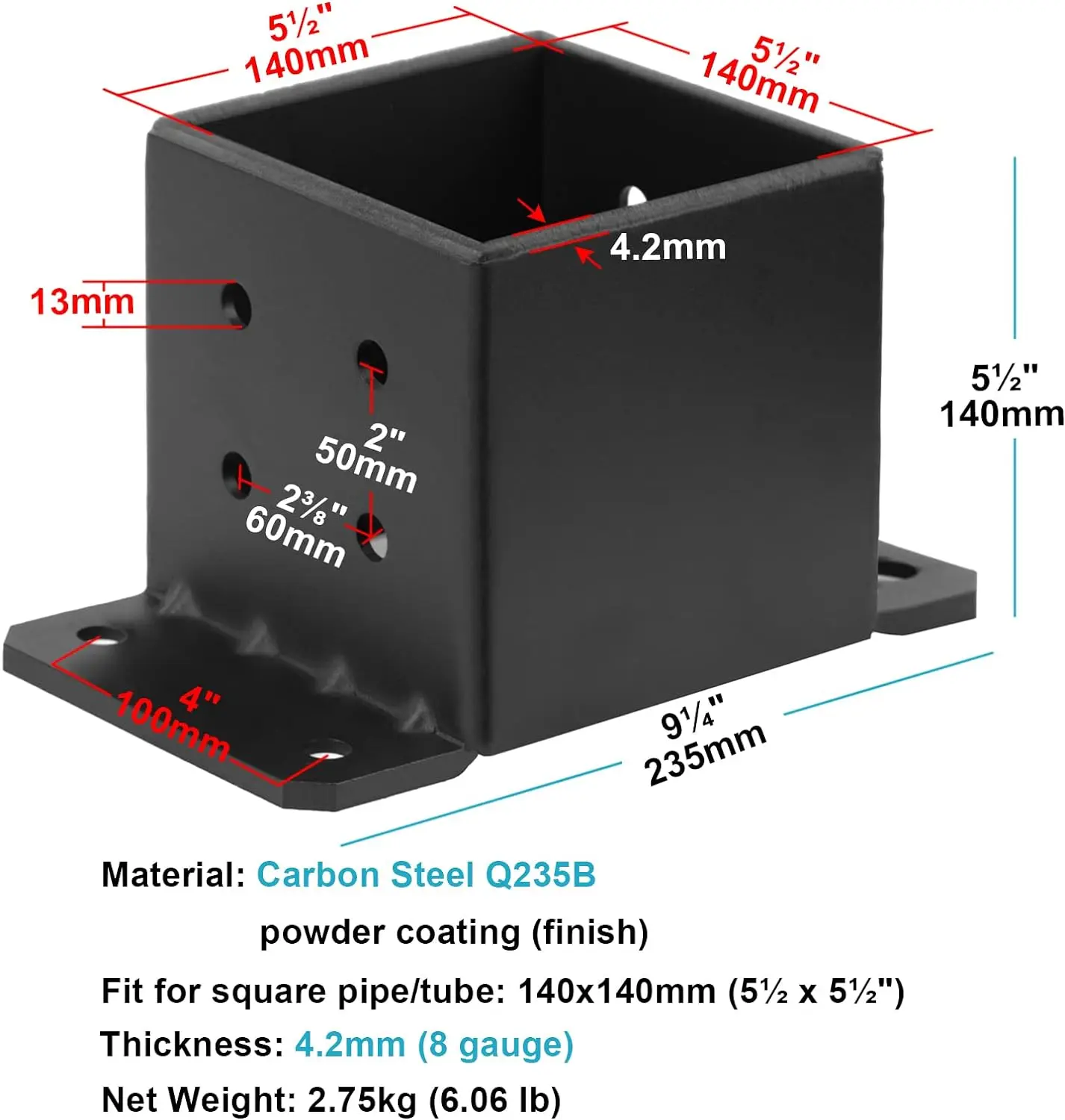 2-PCS-6x6-Post-Base-Heavy-Duty-Steel-Fence-Post-Base-Anchor-Bracket ...