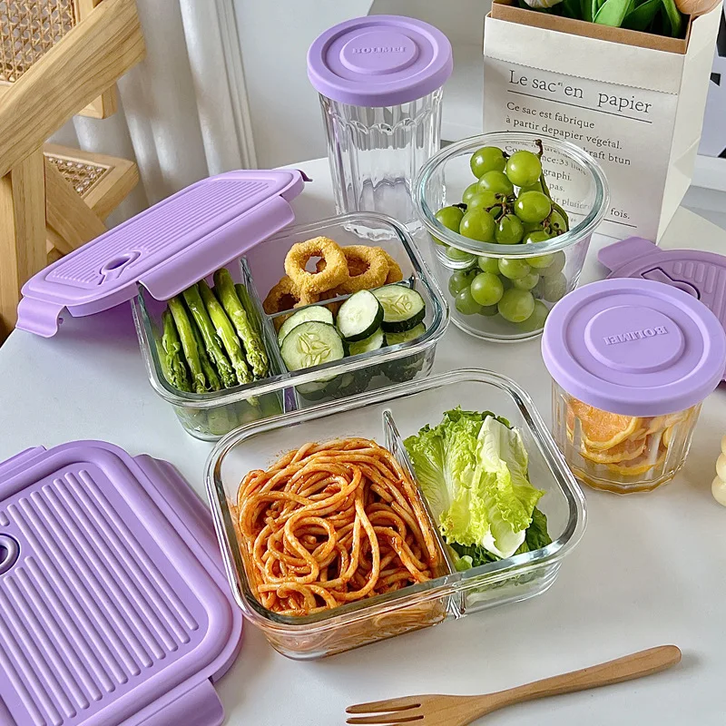 Purple-Lunch-Box-for-Office-Workers-Glass-Divided-Microwave-Oven-Bento ...