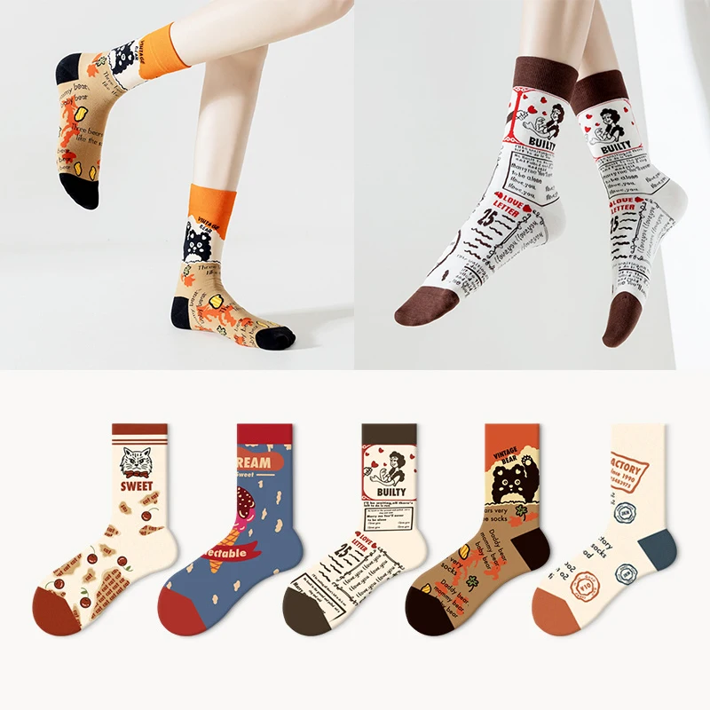 Women-Long-British-Style-Spring-Retro-Print-Creative-Fashion-Men-Socks ...