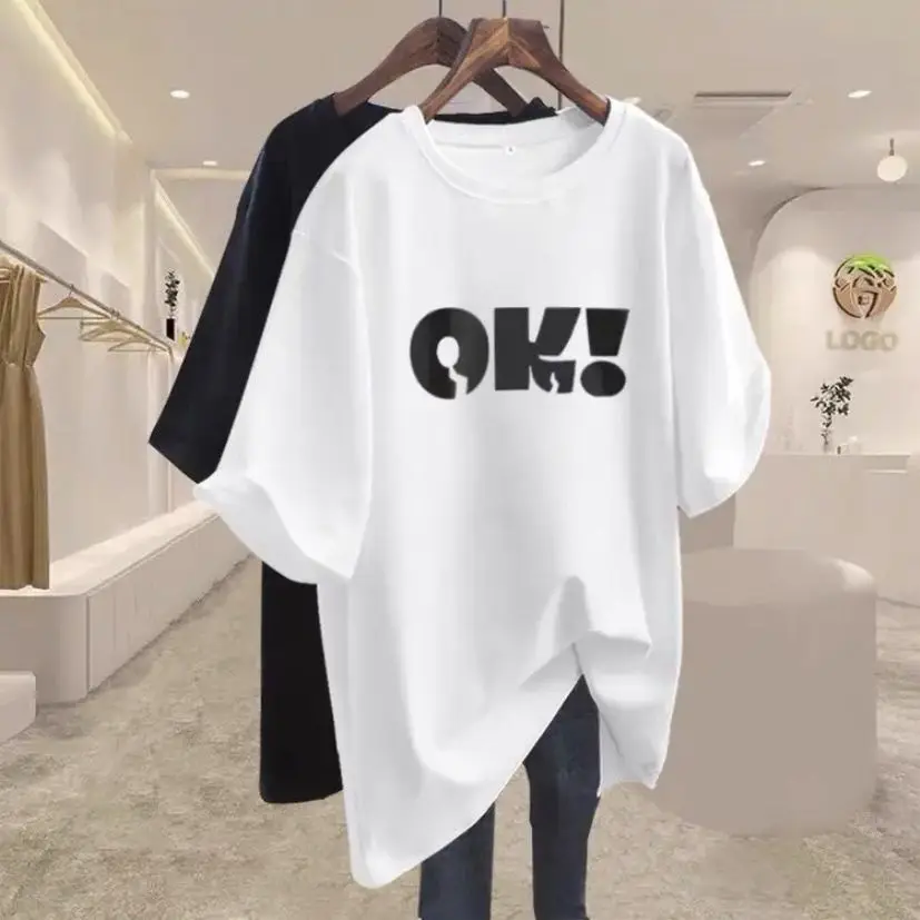 Women Clothing Letter OK Print Basic T-shirts Summer Fashion Pure ...