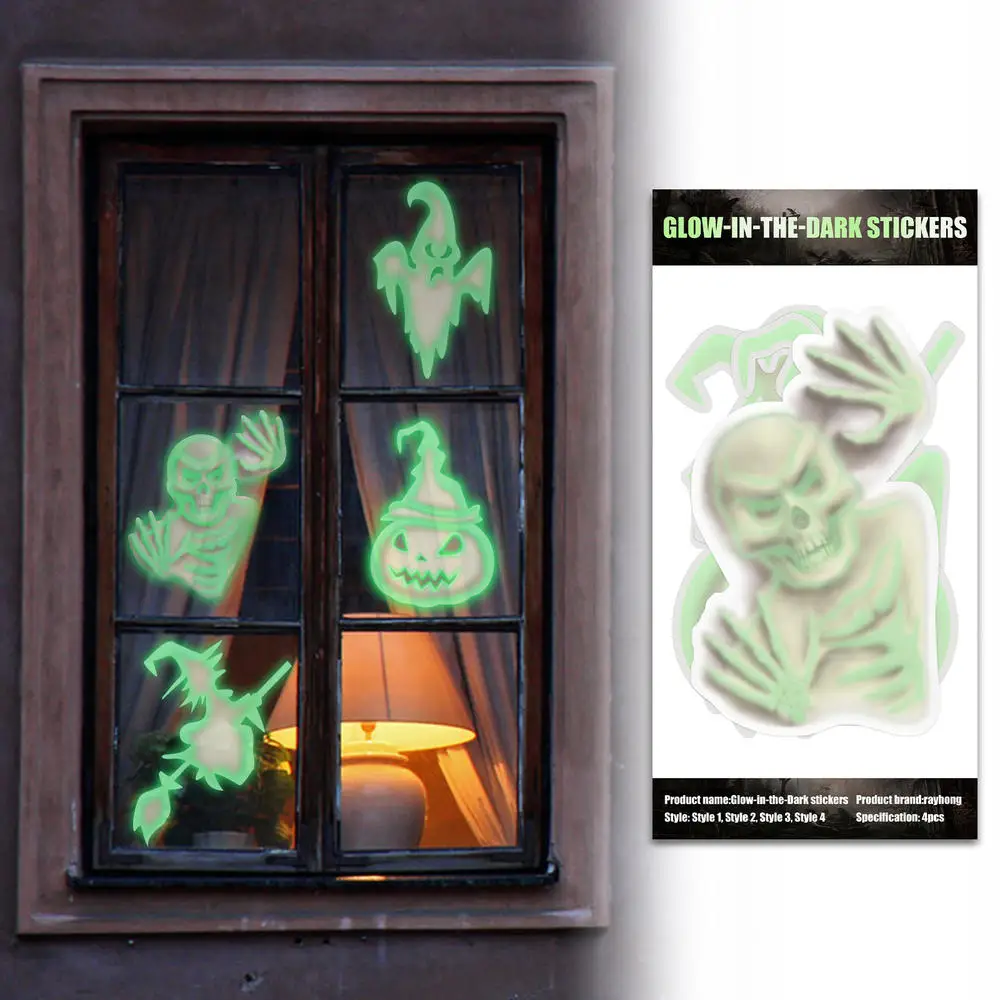 4 Sheets Glow In The Dark Halloween Decals Luminous Halloween Stickers ...