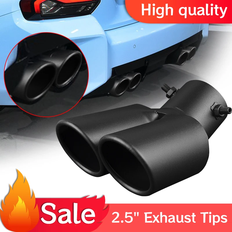 1pcs-Universal-Car-Dual-Outlet-Exhaust-Tip-Stainless-Steel-Black ...