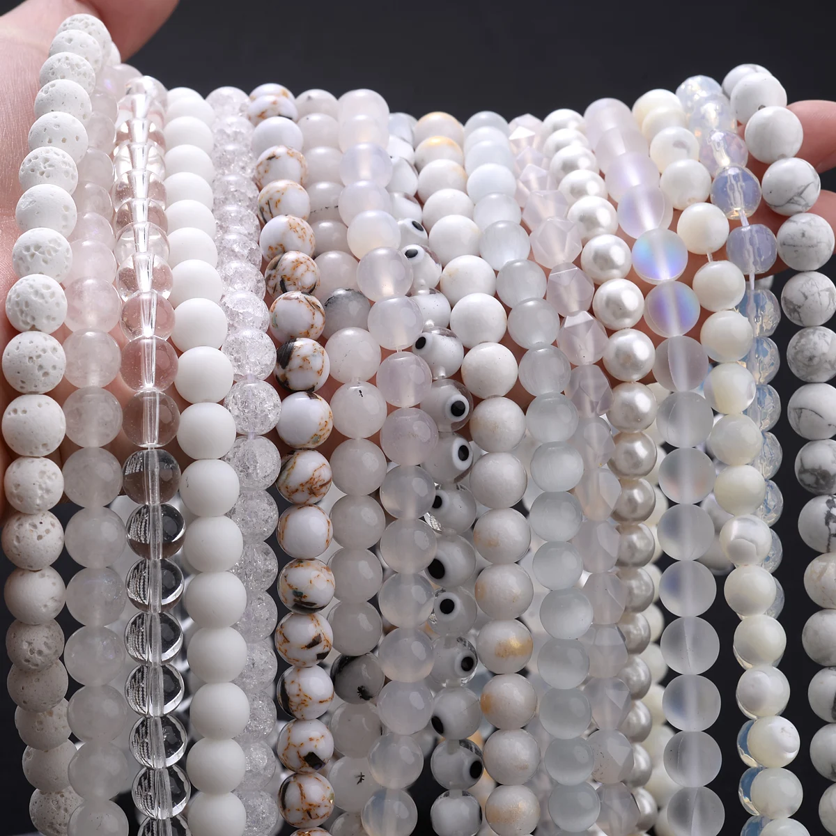 Sautoir et collier,Perles Rondes en Pierre de Clip,Agates Blanches ...