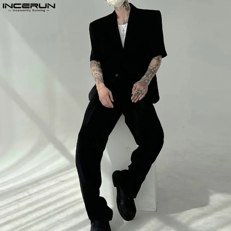 Incerun-Conjunto-masculino-de-duas-pe-as-terno-de-manga-curta-casaco-e ...