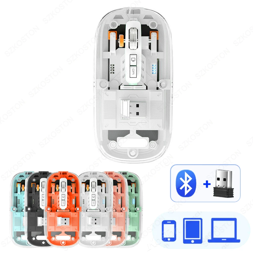 Transparent Wireless Mouse Technological Style 3 Modes BT1 BT2 2.4GHz ...
