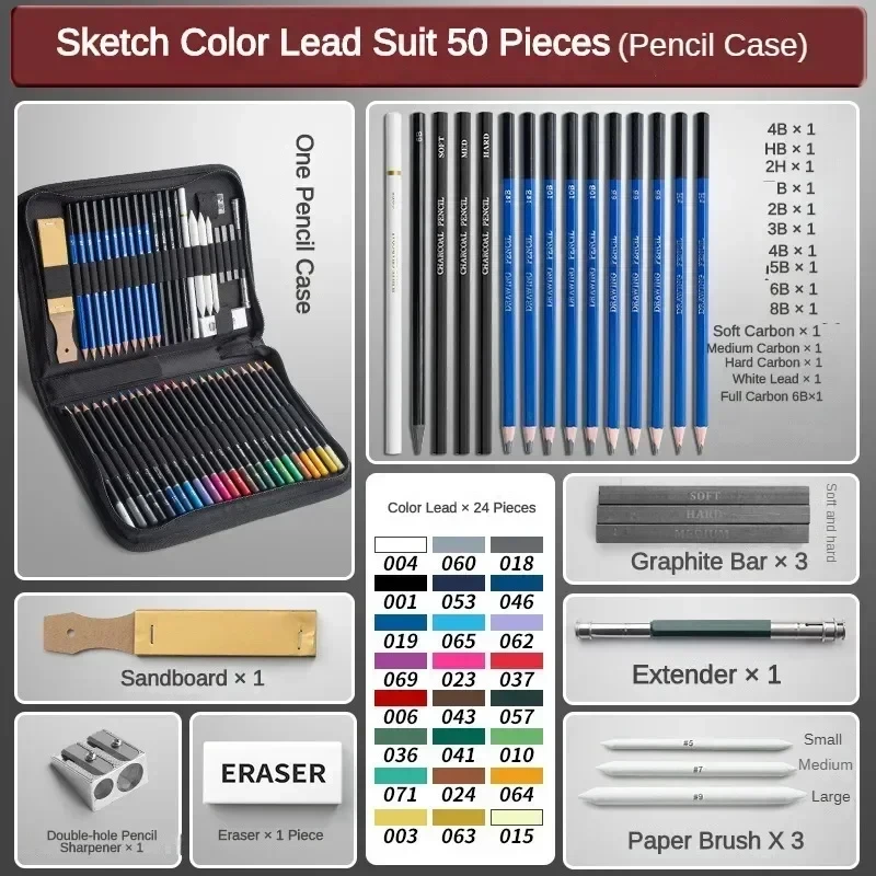100/38/27 PCS Sketch Pencils Set Sketching Kit Roll Up Canvas Wrap Bag ...