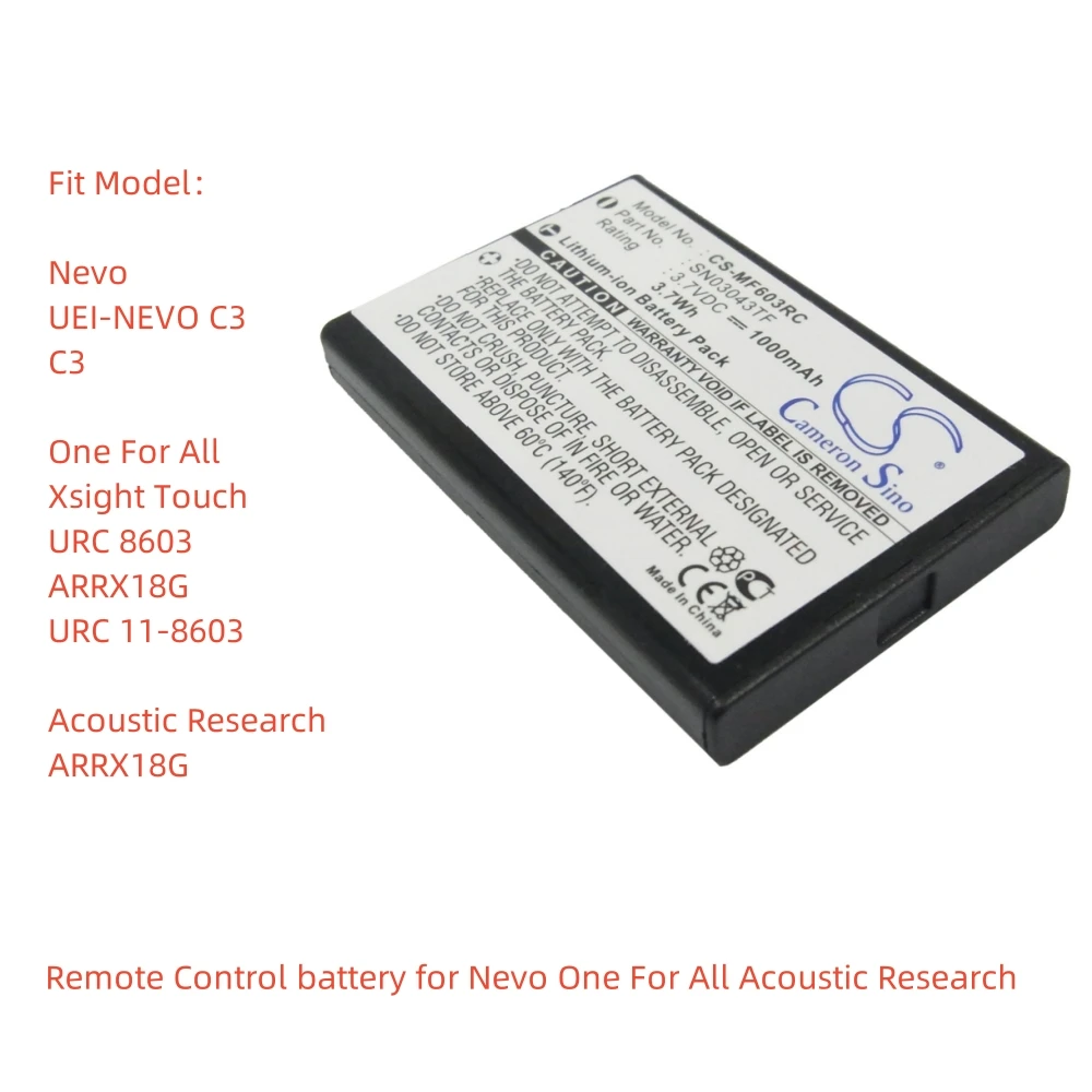 Li-ion-Remote-Control-battery-for-Nevo-One-For-All-Acoustic-Research-3 ...
