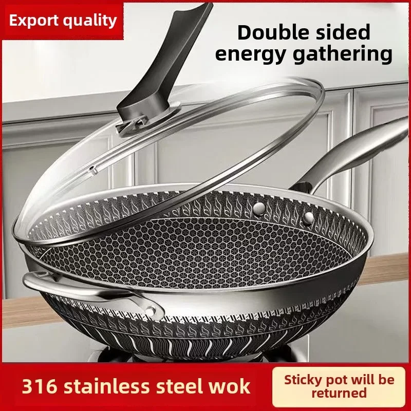 Double-sided screen 316 stainless steel wok Non-coated wok non-stick ...