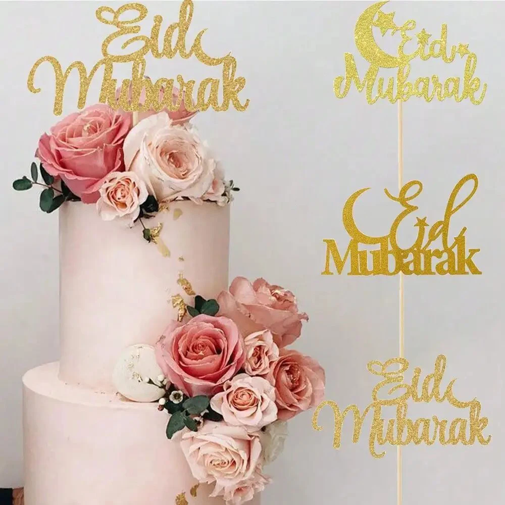 3pcs Gold Eid Al-Adha Mubarak Cake Toppers for Eid Mubarak Festival ...