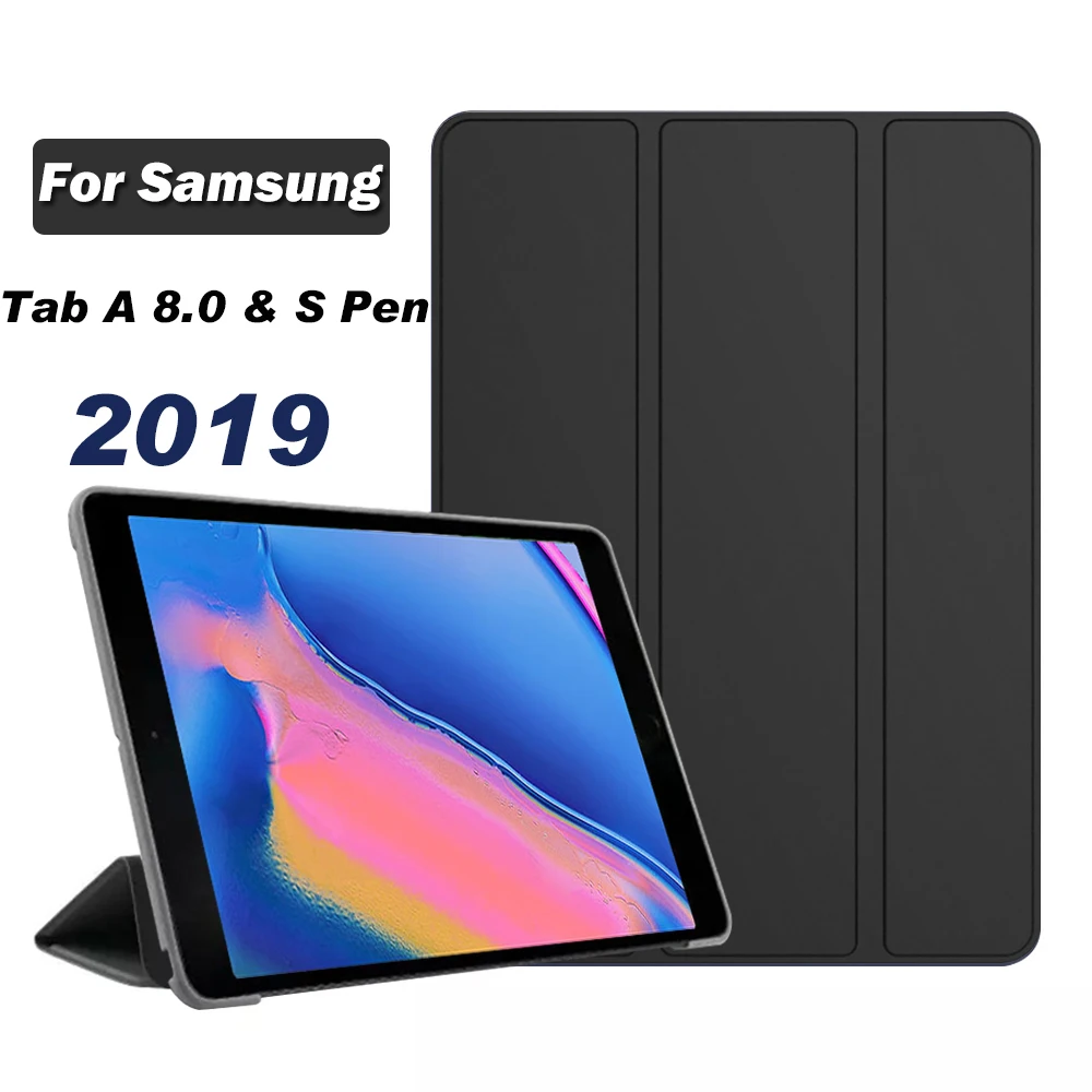 삼성 갤럭시 탭 A 8.0 & S 펜 2019 SM P200 PU 가죽 트라이 폴드 전자 책 태블릿 슬리브 탭 A 플러스 8 ...