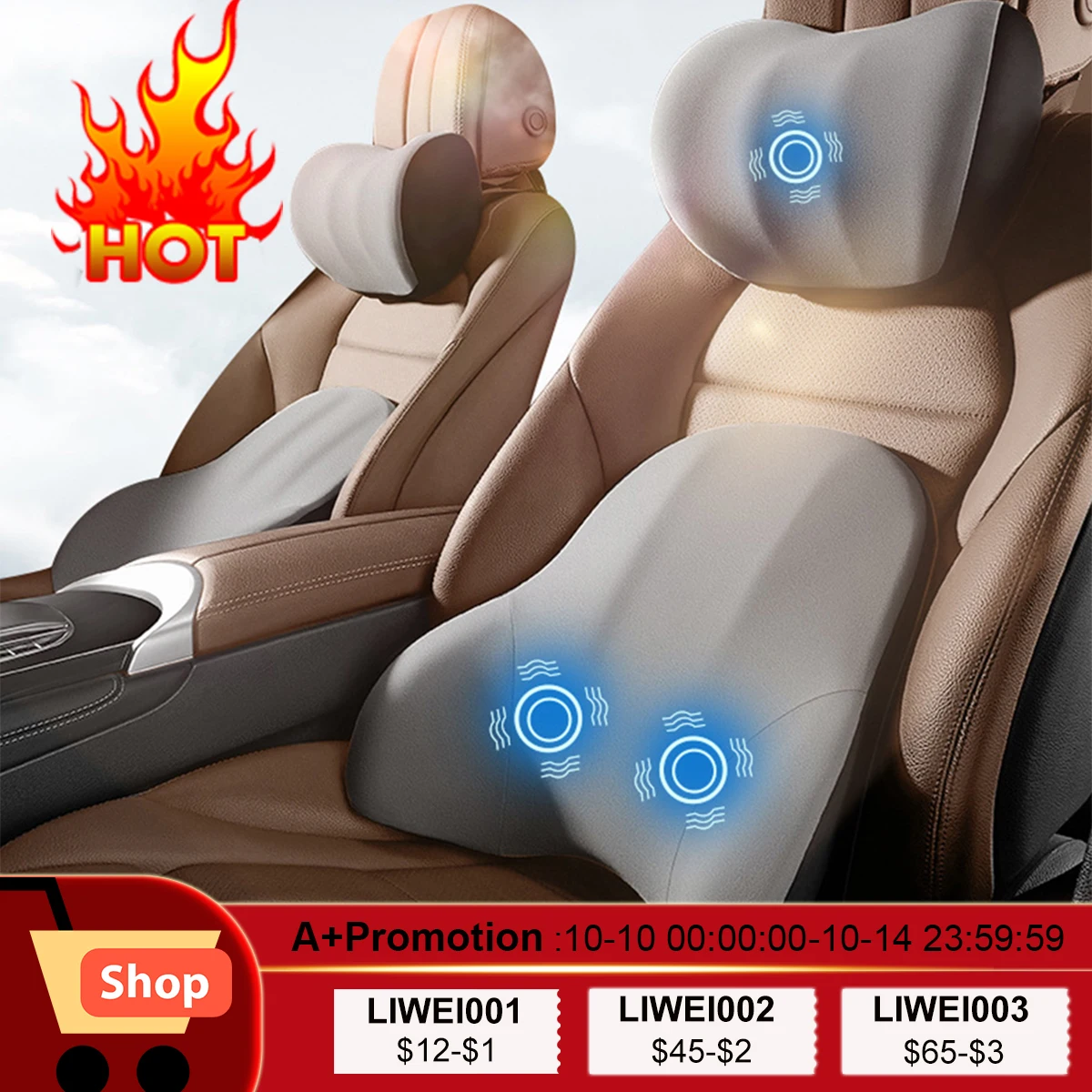 Car Electric Lumbar Headrest Vibration Massage Lumbar Support Neck ...