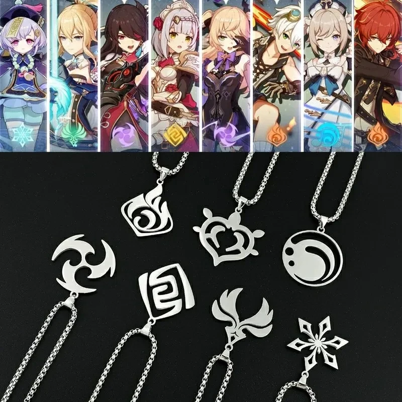 Genshin-Impact-Titanium-Pendant-Necklaces-Element-Pyro-Hydro-Anemo ...