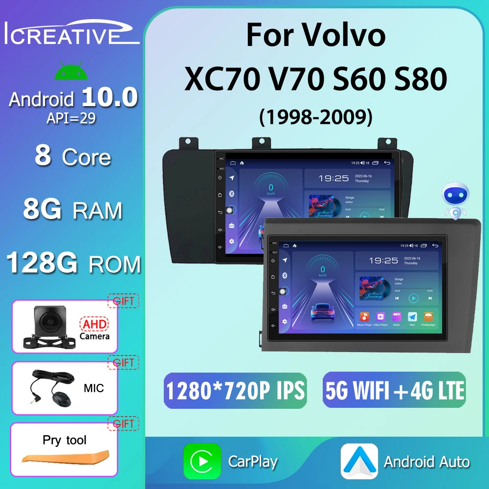8-core Ips Auto Android 10.0 For Volvo Xc70 V70 S60 S80 1998 - 2009 Car Radio All-in-one Octa ...