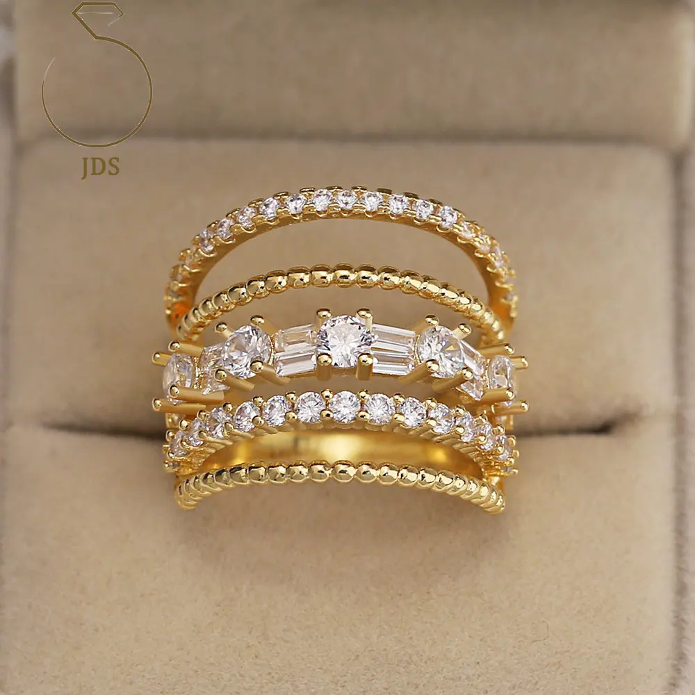 Juego de anillos de circón de diamante de Color dorado de 10k para ...