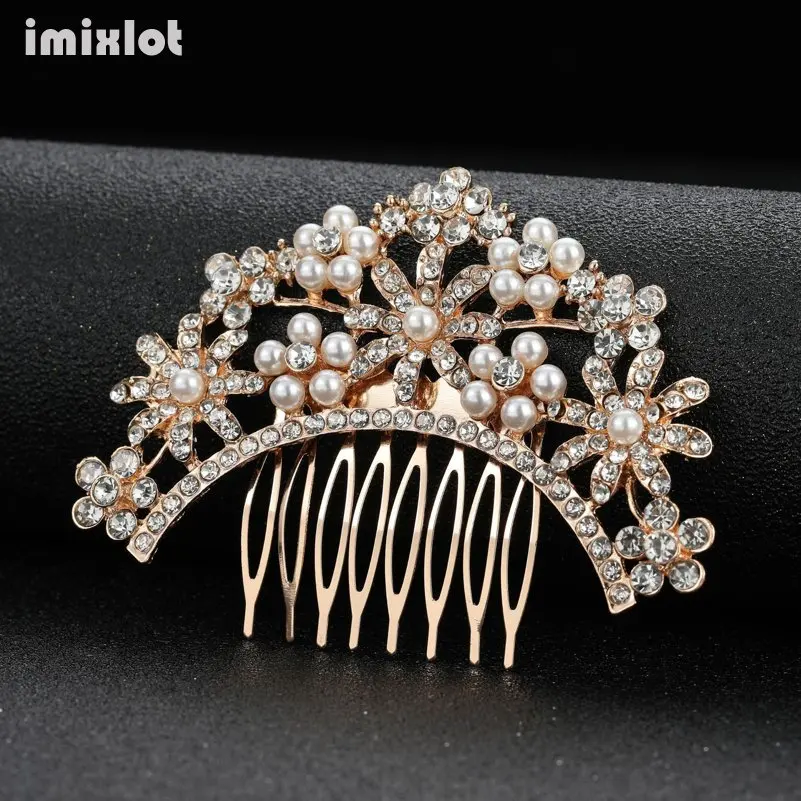 Gold Color Peal Crystal Flower Hair Combs Wedding Bridal Hair ...
