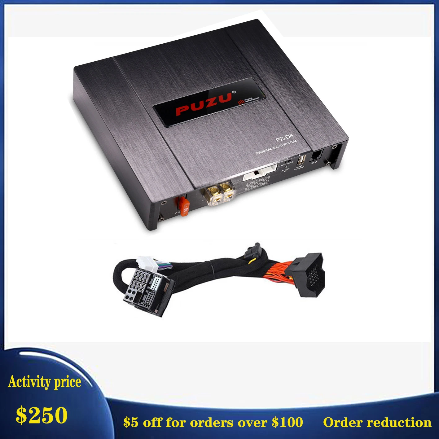 PUZU PZ D8 D 클래스 자동차 오디오 DSP 앰프 프로세서, 4x220W 전원 출력 디지털 신호 프로세서, 오디오 시스템 ...