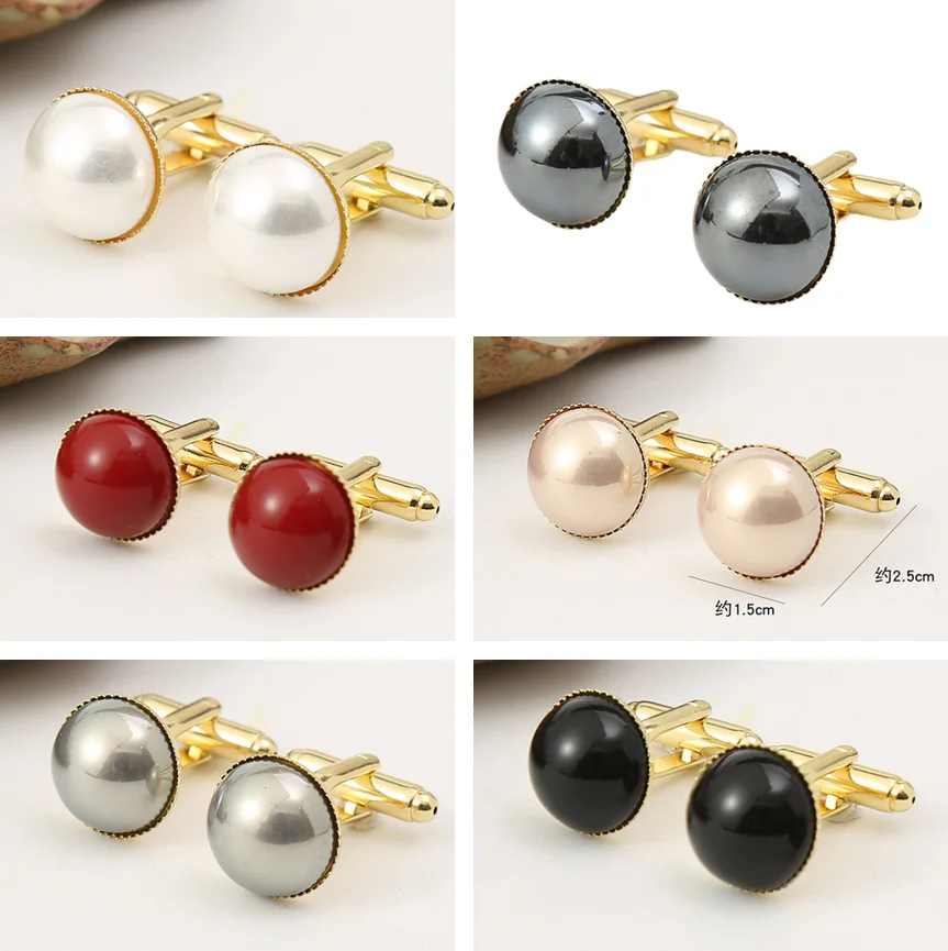 10pairs-Big-15mm-Round-Pearl-Cufflinks-Vintage-Business-Bright-Black ...