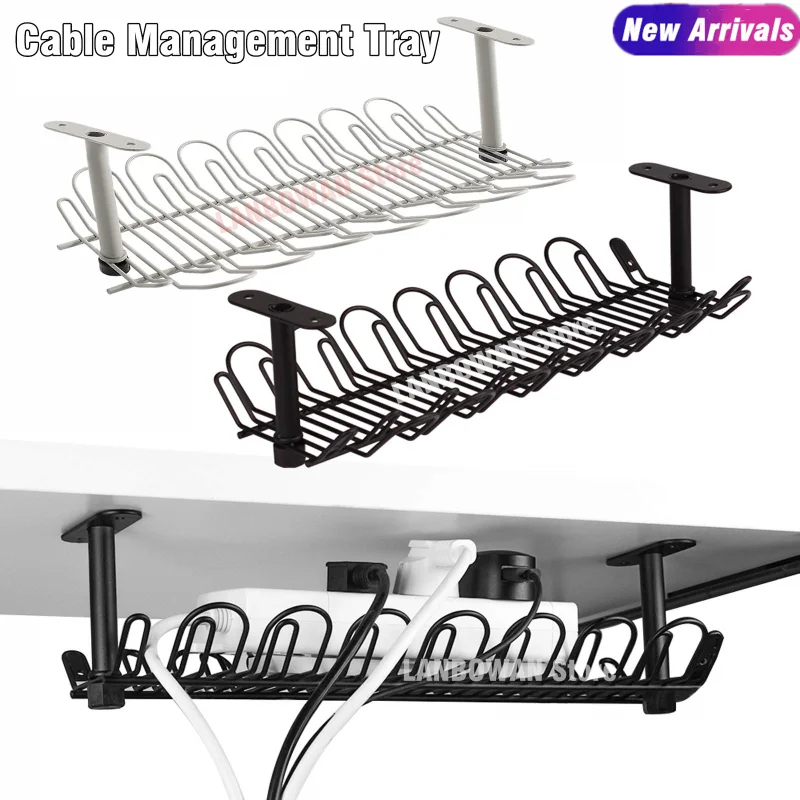 Desk Cable Management Tray Under Table Socket Hang Holder Power Strip ...
