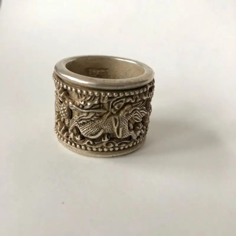 2-8Cm-Old-Chinese-Miao-Silver-Carve-Kirin-Unicorn-Can-Be-Rotated ...