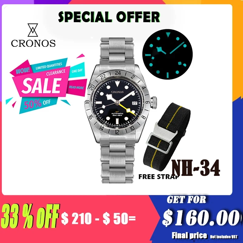 Cronos-Vintage-GMT-39mm-NH34-Automatic-Men-Watch-Mechanical-Sapphire ...