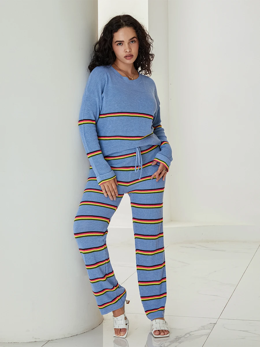 Womens-2-Piece-Knit-Outfits-Sets-Striped-Long-Sleeve-Pullover-Sweater ...