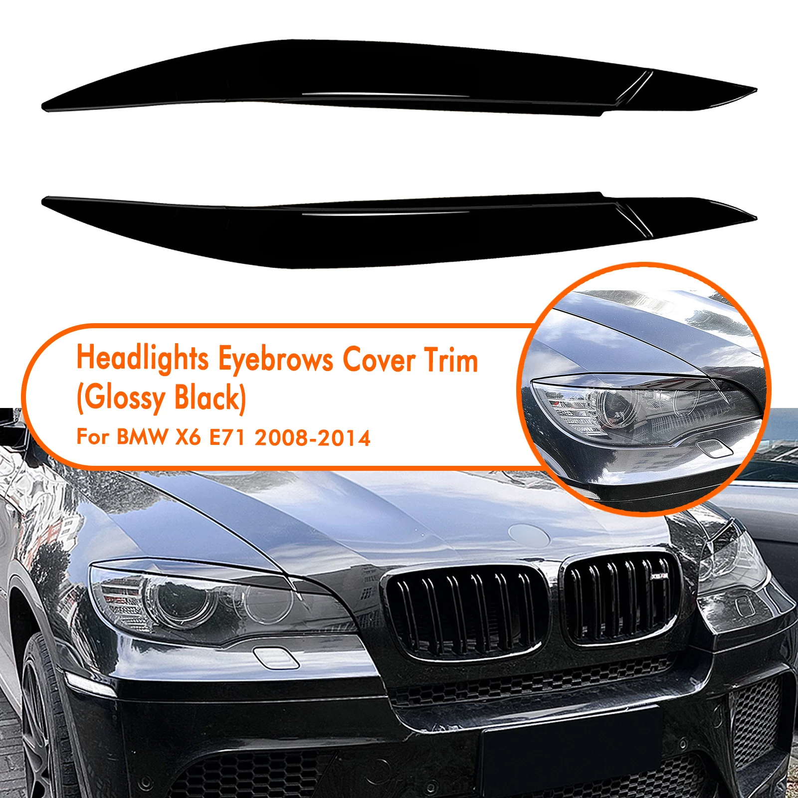 Headlight-Eyebrow-Headlamp-Eyelid-Trim-For-BMW-X6-X6M-E71-E72-2008-2014 ...