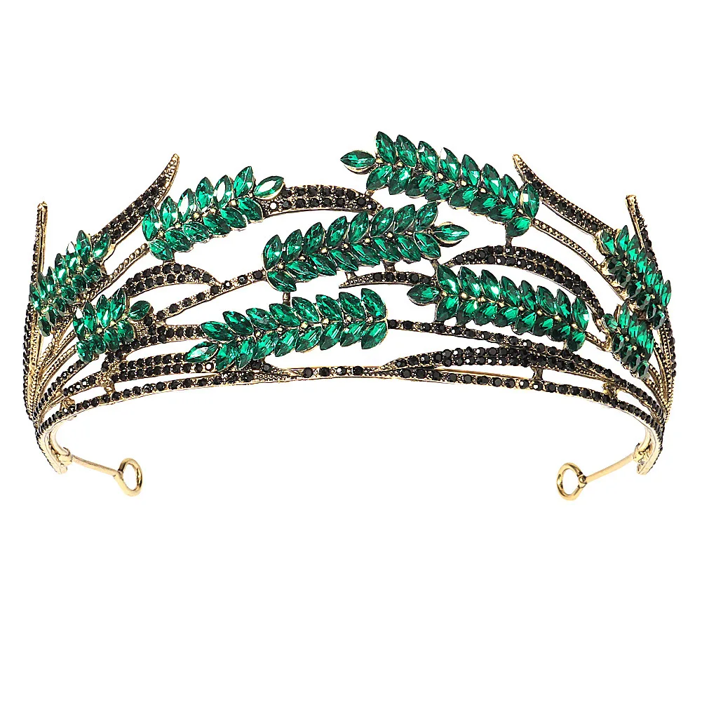 Barroco-Bronze-Preto-Verde-Cristal-Grain-nupcial-Tiara-Crown-Rhinestone-Pageant-Diadem-Collares ...