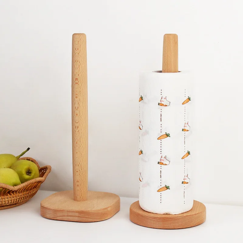 Kitchen-Roll-Holder-Wooden-Paper-Towel-Stand-with-Anti-Slip-Pad-Round ...
