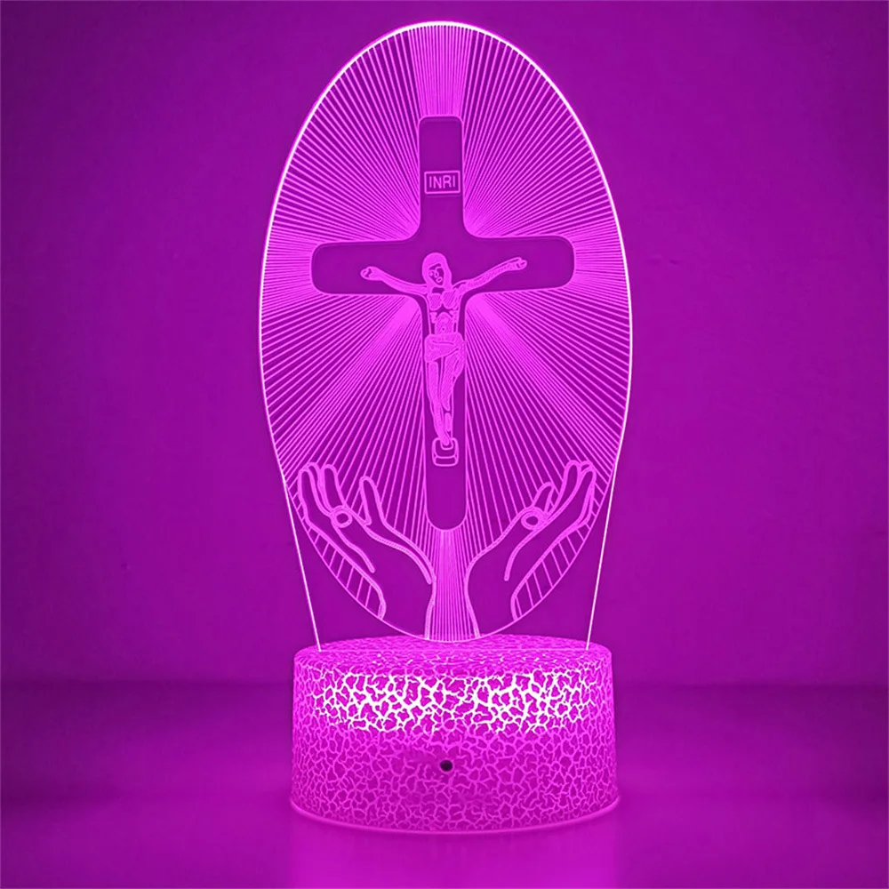 Jesus Cross 3D LED Night Light for Friends Xmas Easter Room Decor Gifts ...