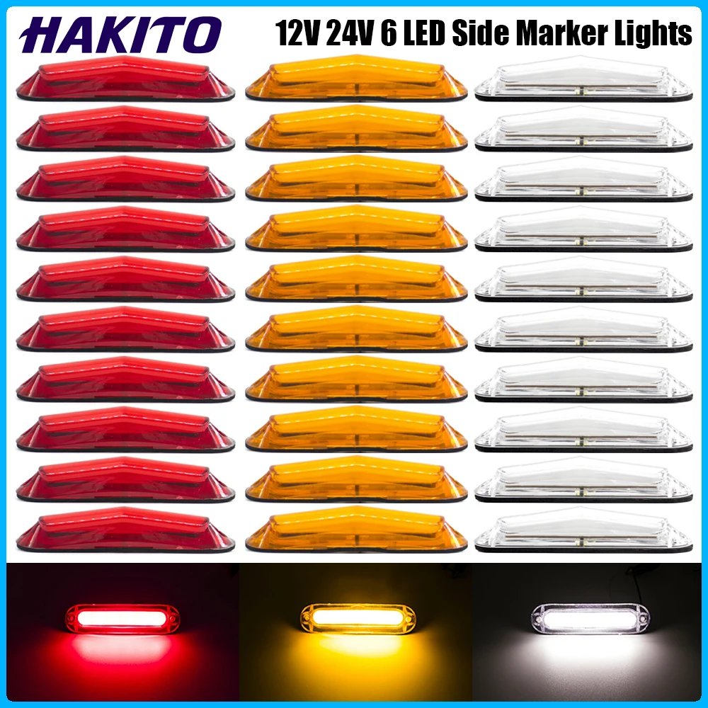 10pcs 12V 24V 6 LED Side Marker Lights Car External Lamp Indicator ...
