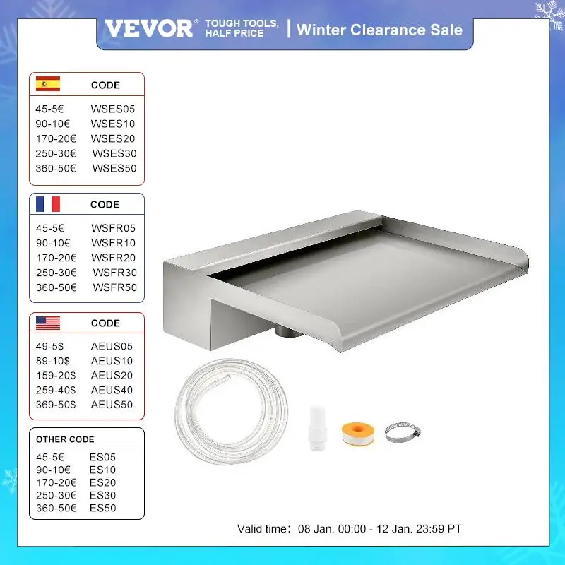 VEVOR-Waterfall-Blade-30cm-60cm-Stainless-Steel-Waterfall-Spillway ...