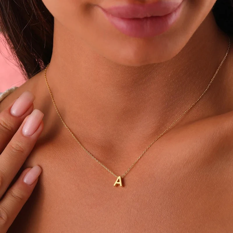 stainless-steel-Initial-Necklace-Gold-Color-Cut-Letters-Single-Name ...