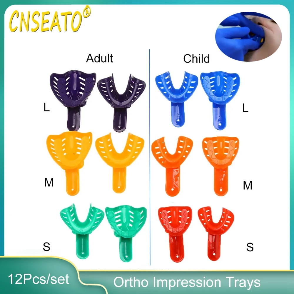 12Pcs-Set-Dental-Impression-Trays-Ortho-Plastic-Teeth-Holder-Adult-And ...