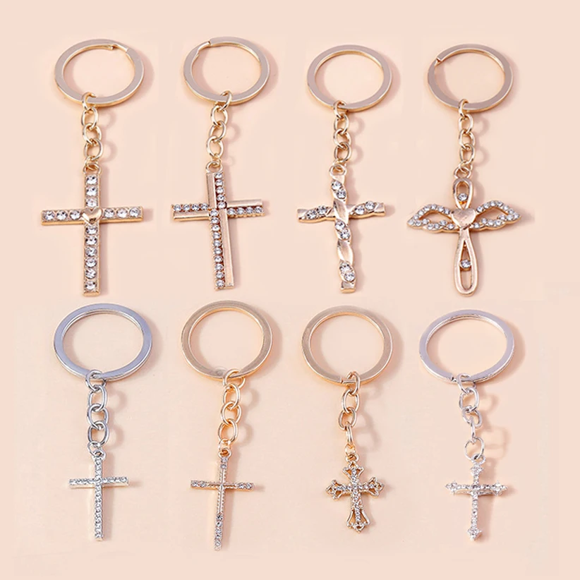 Fashion Cross Keychain for Women Men Gold Color Dazzling Crystal ...