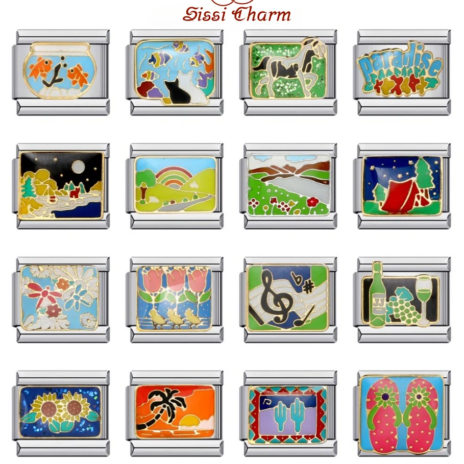 Sissi-Colorful-Glaze-Fashion-Paysage-Flower-Fish-Cats-Charms-Italian ...