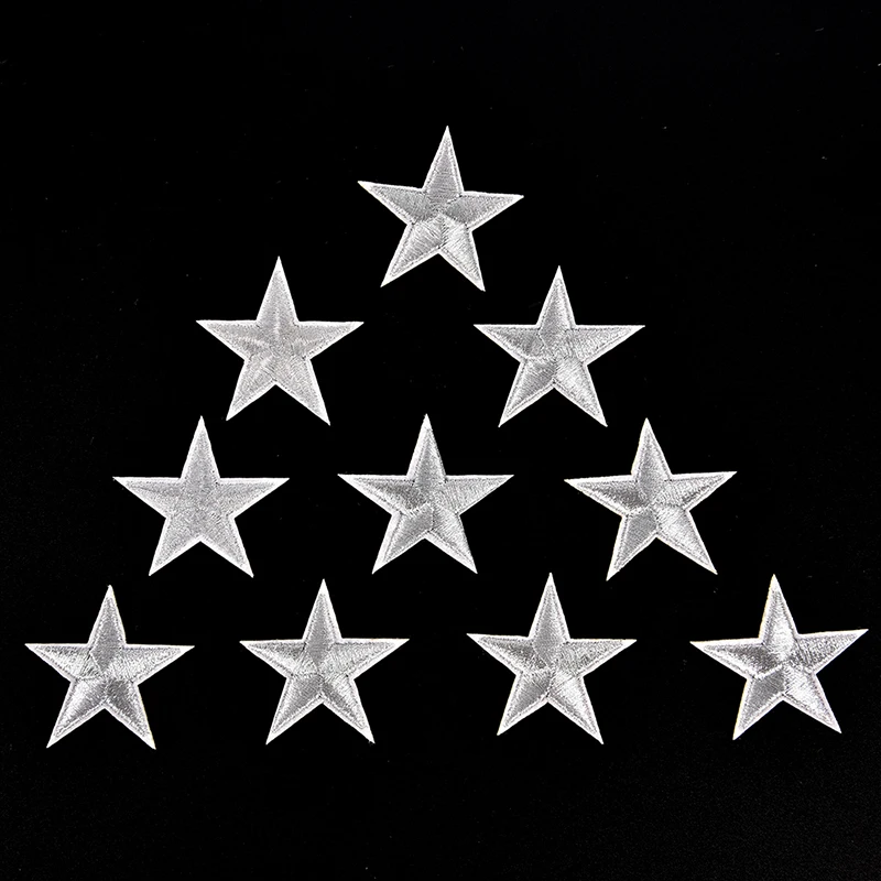 10PCS-Silver-Stars-Embroidered-Patches-Sew-Iron-On-Badges-For-Dress-Bag ...