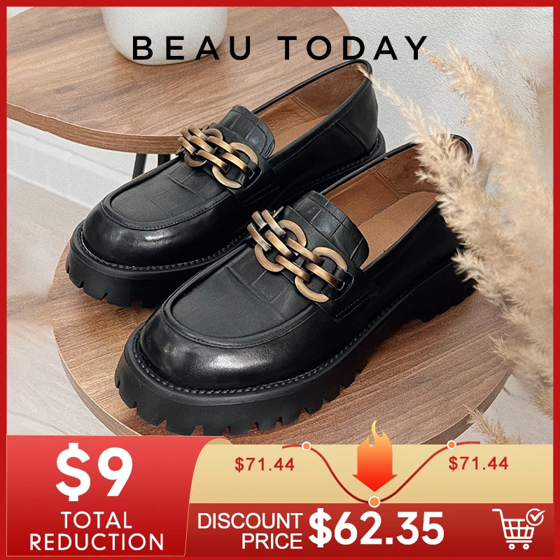 BeauToday-mocasines-gruesos-de-piel-aut-ntica-para-mujer-zapatos-de-plataforma-con-punta-redonda ...