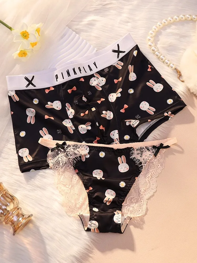 New-Year-Couple-Matching-Panties-Sexy-Lace-Cute-Bow-Tie-Rabbit-Print ...