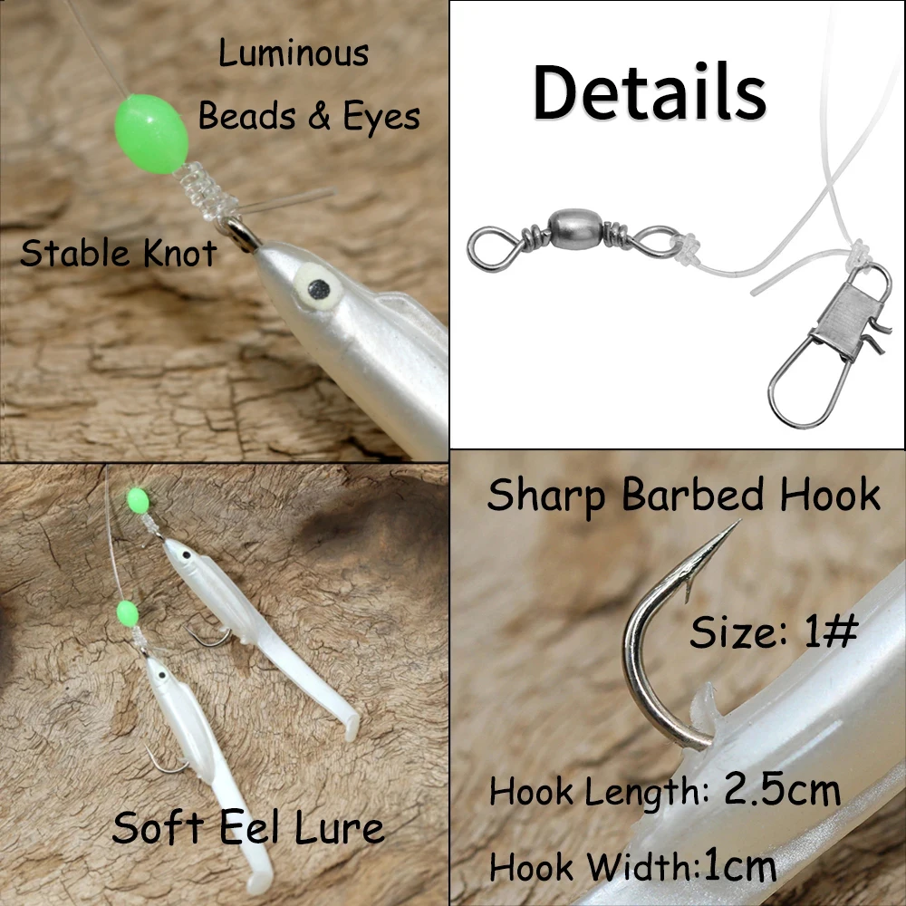 Luminous Soft Eel Sabiki Rig - Easy Fishing Tackle
