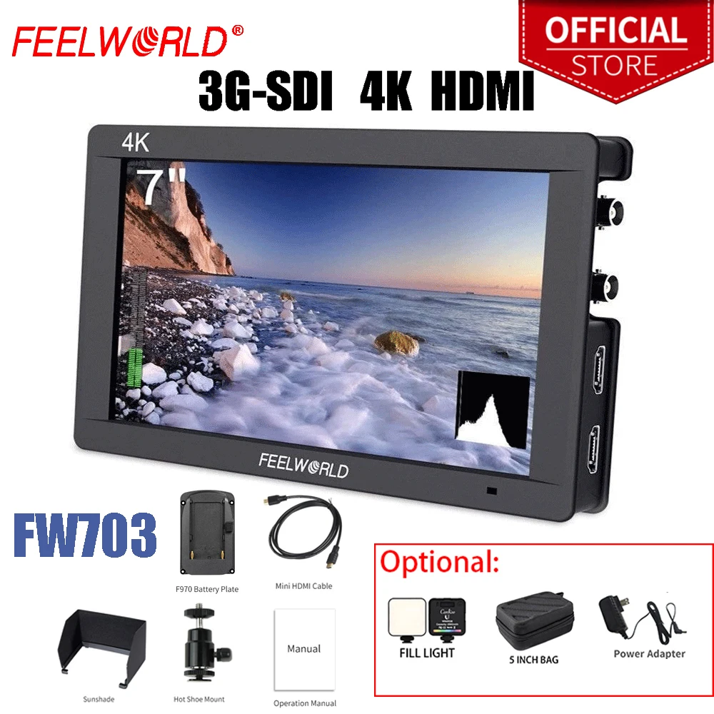 Feelworld FW703 3G SDI 4K HDMI Camera Field Monitor 7 Inch IPS Full HD ...