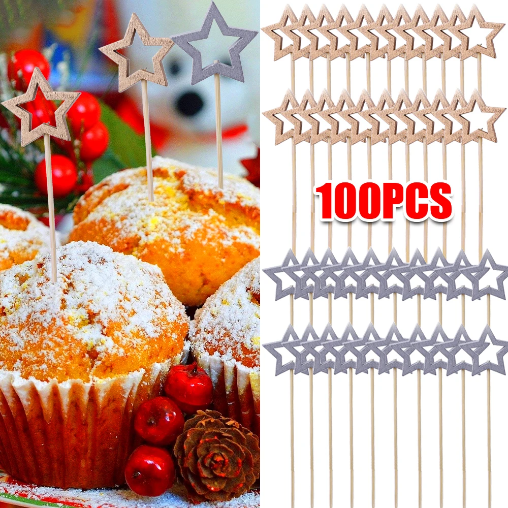 100-50PCS-Christmas-Fruit-Sticks-Disposable-Bamboo-Sticks-Pentagram ...