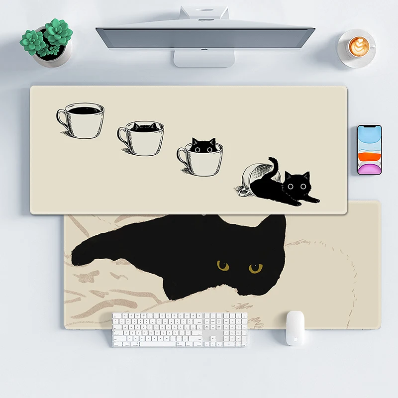 Cute-Black-Cat-Mouse-Pad-Gamer-Large-Cute-Mousepad-Anti-slip-Keyboard ...