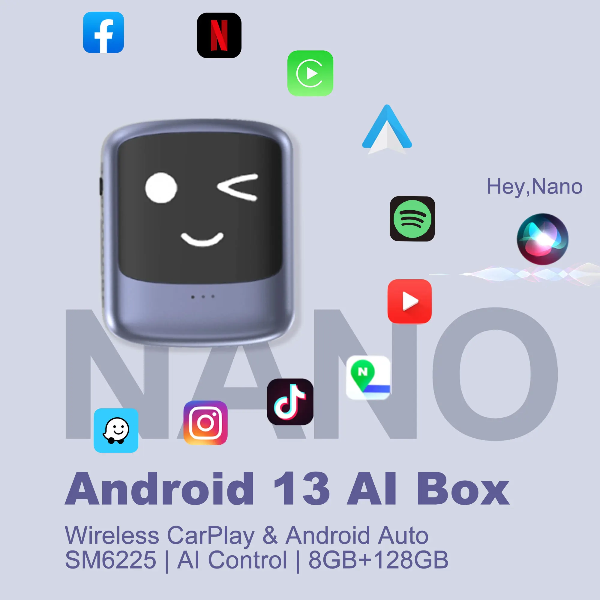 Nano Wireless CarPlay Android Auto Adapter Android 13 8+128G AI Voice ...