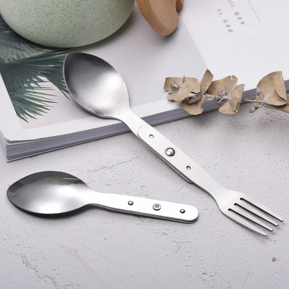 304-Stainless-Steel-2-in-1-Foldable-Fork-Tableware-Portable-Silver ...