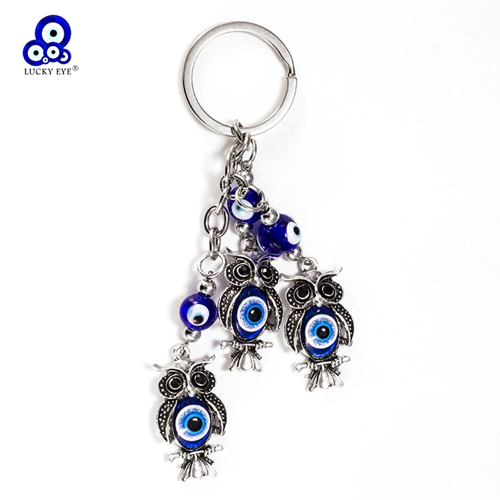Lucky Eye Alloy Owl Pendant Keychain Glass Turkish Evil Eye Beads Key ...