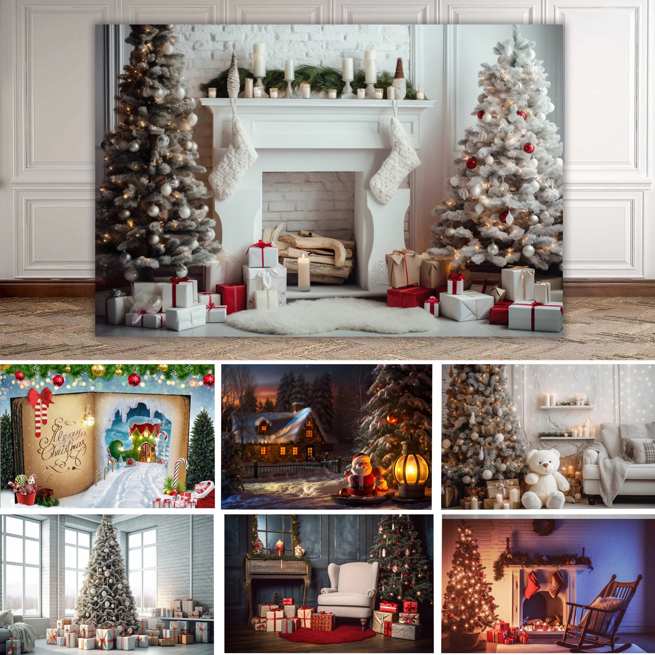 2023-Christmas-Photography-Backdrop-Interior-Glitter-Xmas-Trees ...