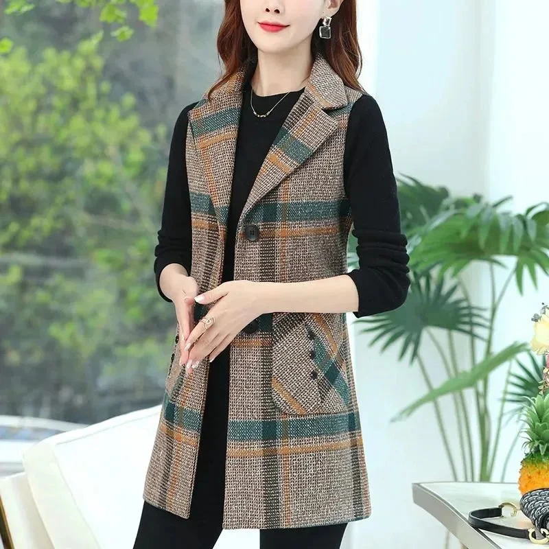 Middle Aged Elderly Jackets Women Spring Autumn Woolen Vest Coat Long ...
