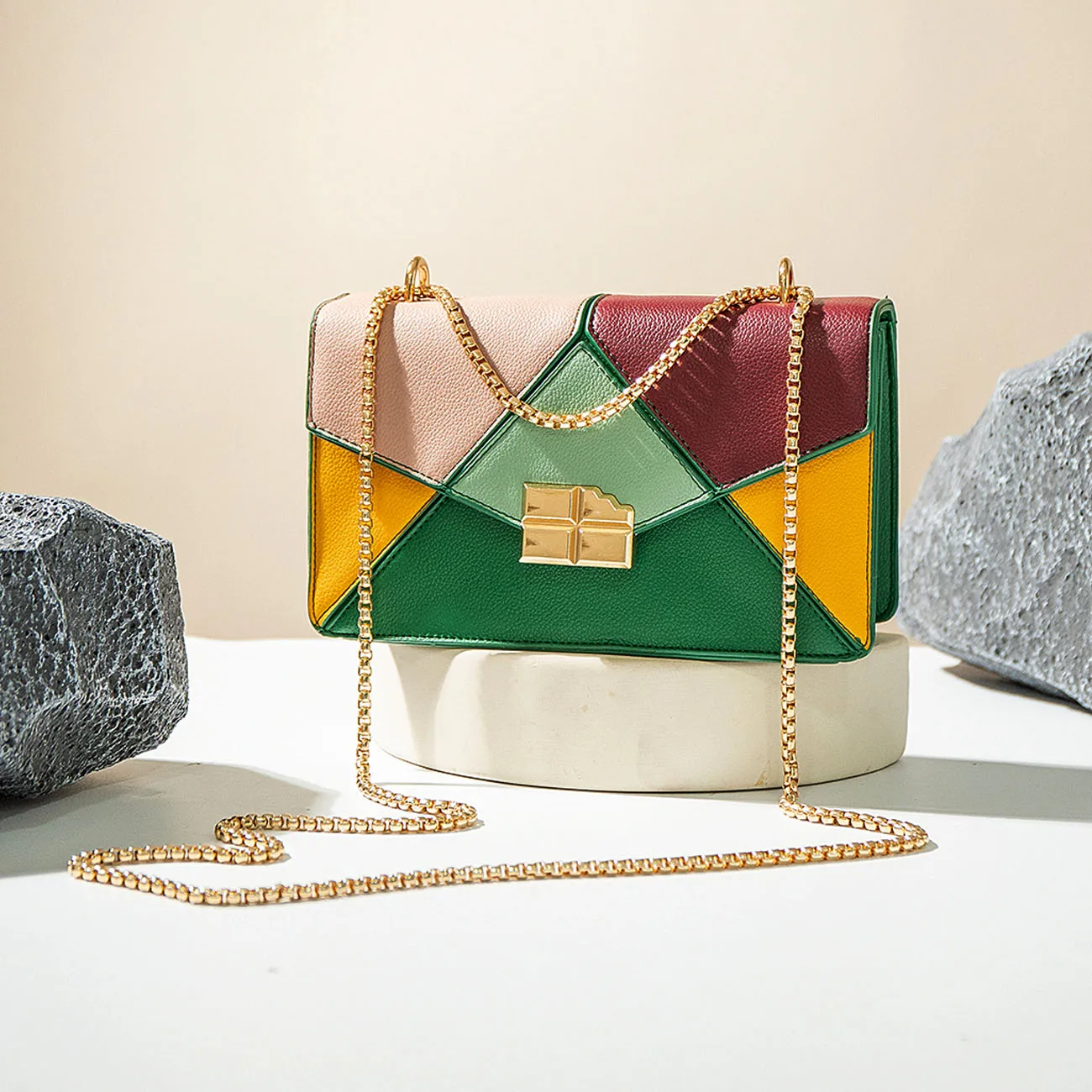 2024New-High-Grade-Contrast-Color-Leather-Woman-Hand-Bag-Chain ...