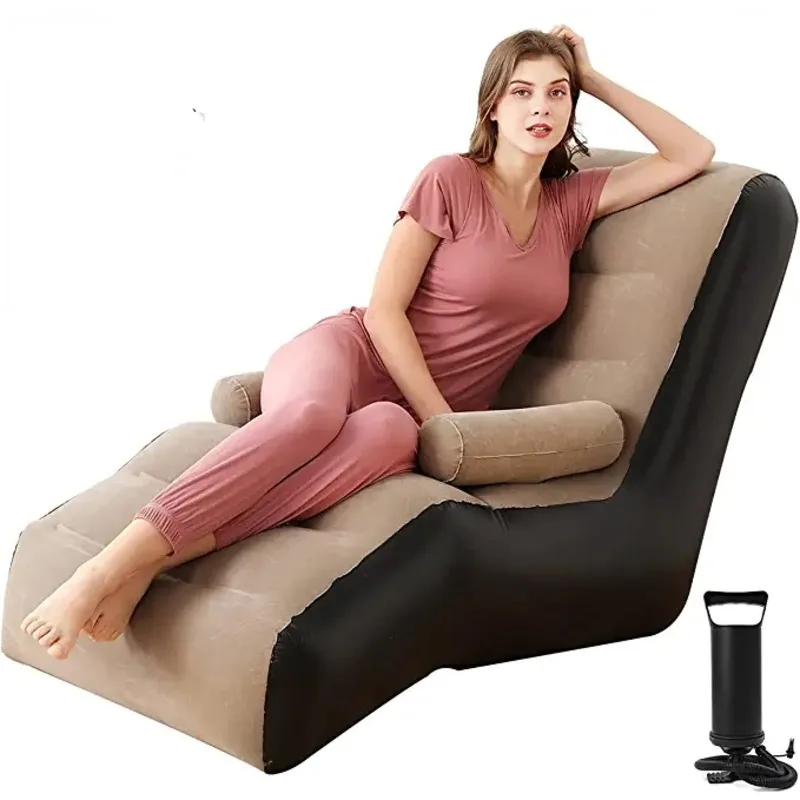 Tumbona inflable con respaldo flocado, sofá mecedora para interior y exterior, hogar, terraza ...
